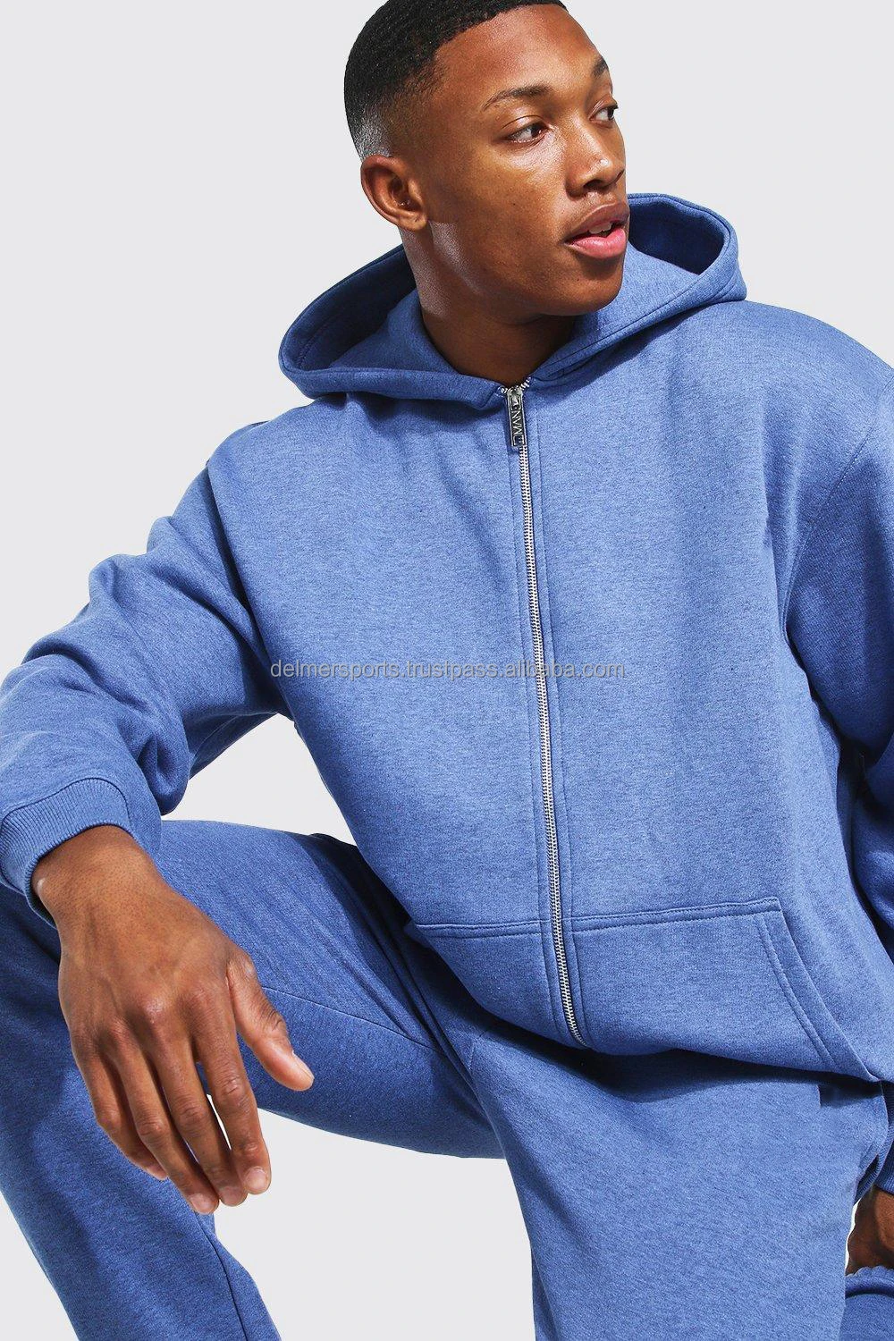 Men's Plain Blank Zipper Hoodie Jogging Tracksuit Oversized Drop ...