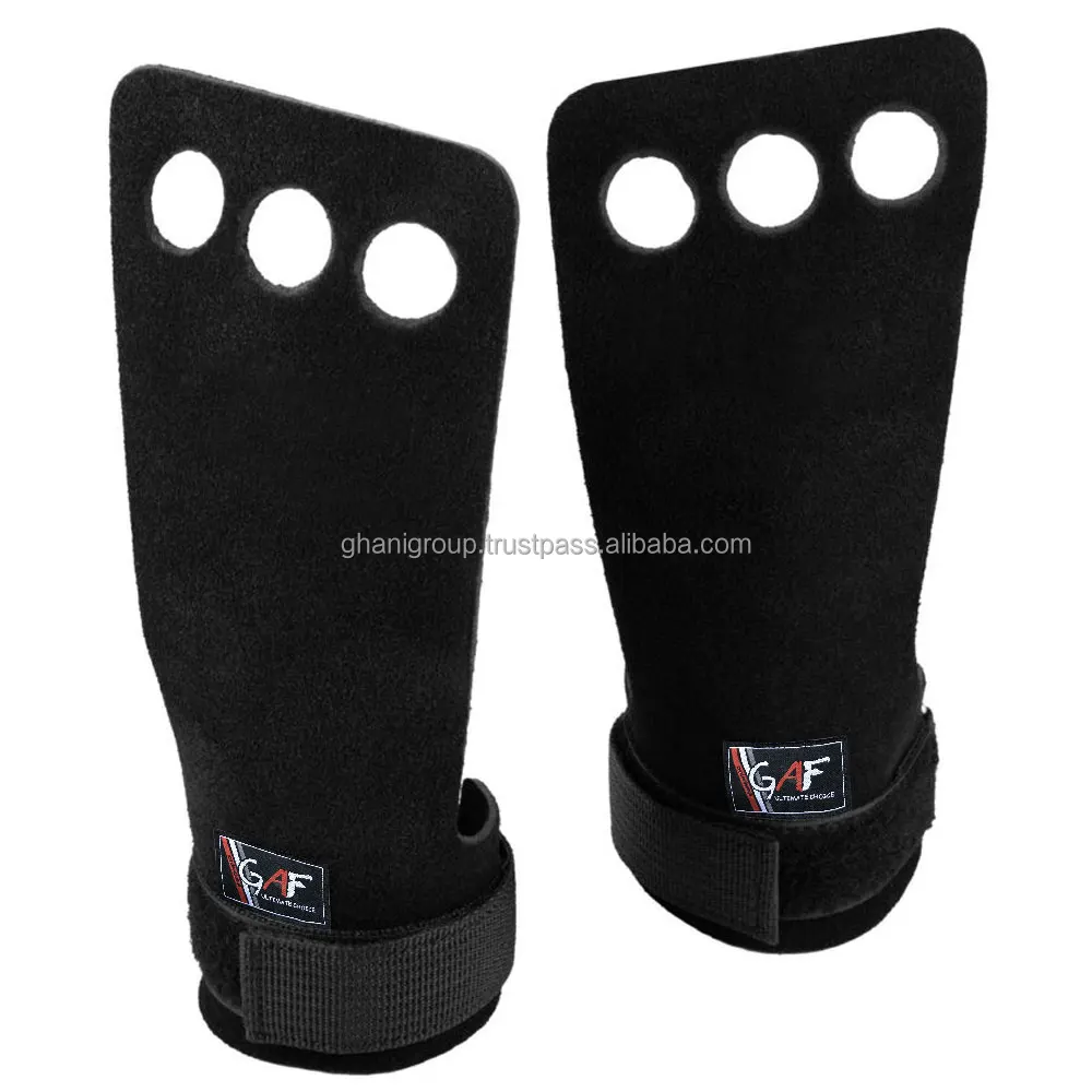 GAF New Leather Hand Grips Gymnastics Leather Weight Lifting 3 Holes 2 ...