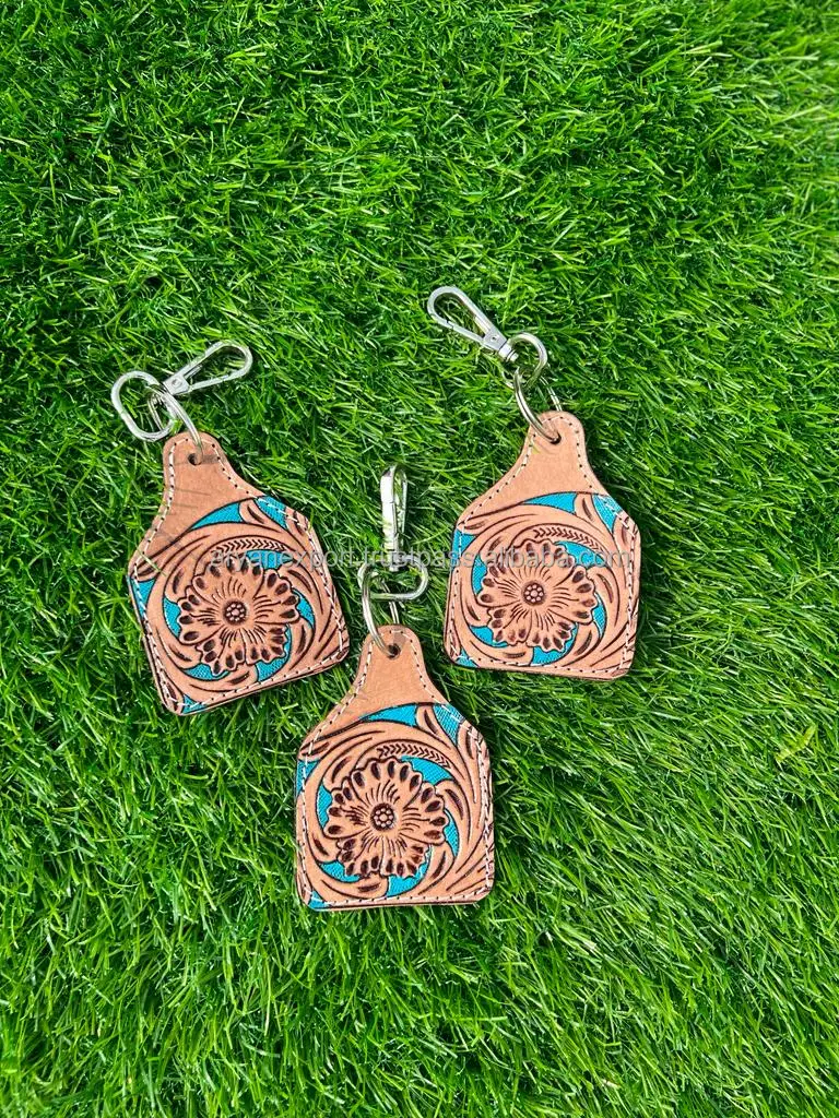 Hand Carved Tooled Leather Key Chains Cute Exotic Shape Leather Key ...