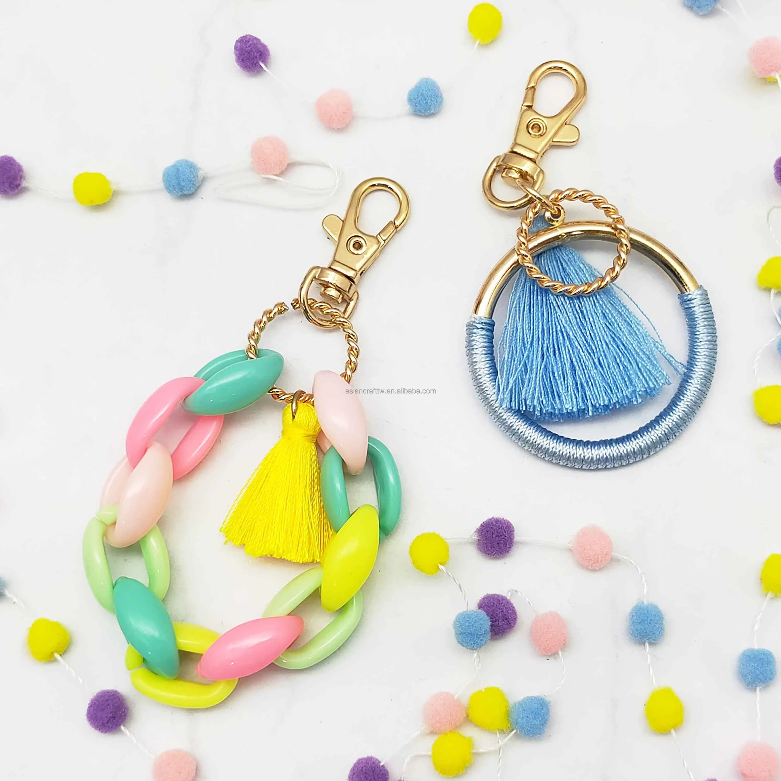 Loop With Tassel Keychain Yellow Blue And Multi Color Acetate Plate ...