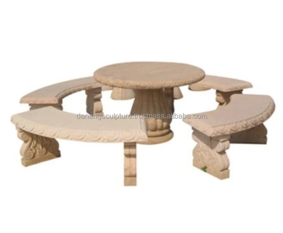 Custom Natural Stone Round Garden Table Set - Danang Sculpture Foundation