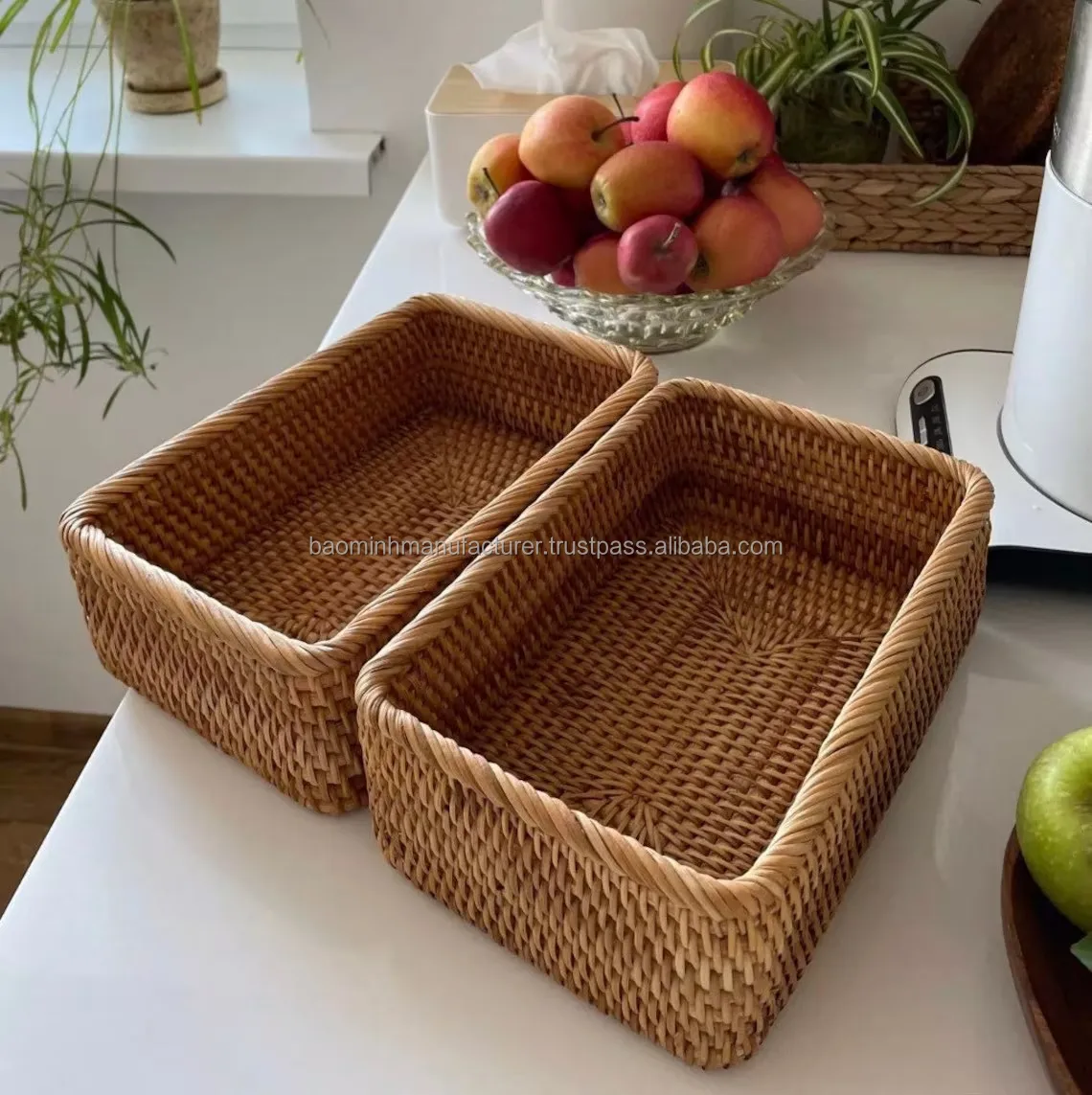 Wholesale Cheapest Natural Rattan Rectangular Basket For Tableware ...