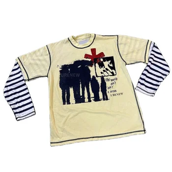 Custom Print Logo Heavy Weight Striped Sleeve Casual Unisex 2 In 1 ...