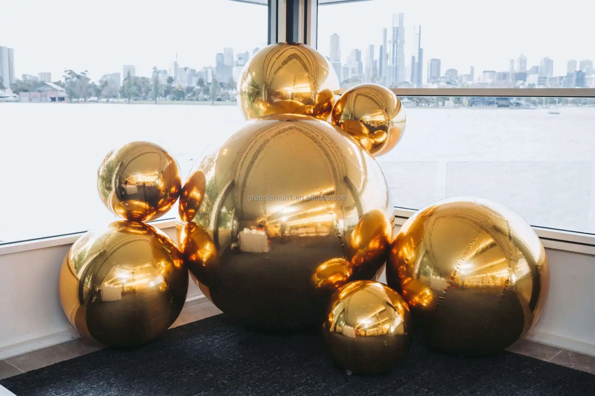 Golden Floating Sphere Mirror Balloon Giant Event Decoration Pvc Disco ...
