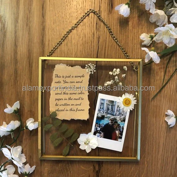 Brass Hanging Double Glass Photo Frame for Pressed Flowers