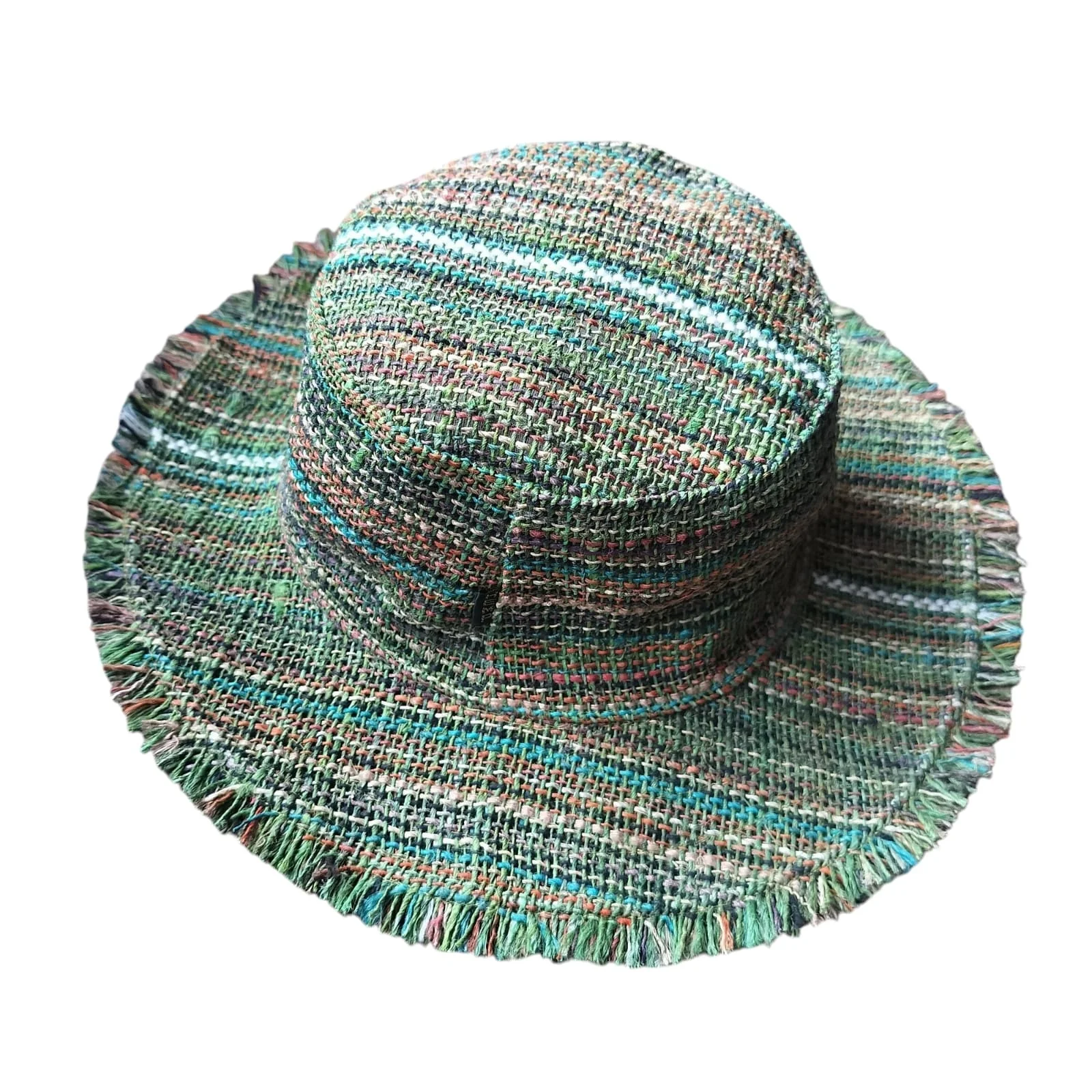 Handmade Woven Hemp Bucket Hat wide brim with fringe edge Eco-Friendly sustainable Unisex Sun ...