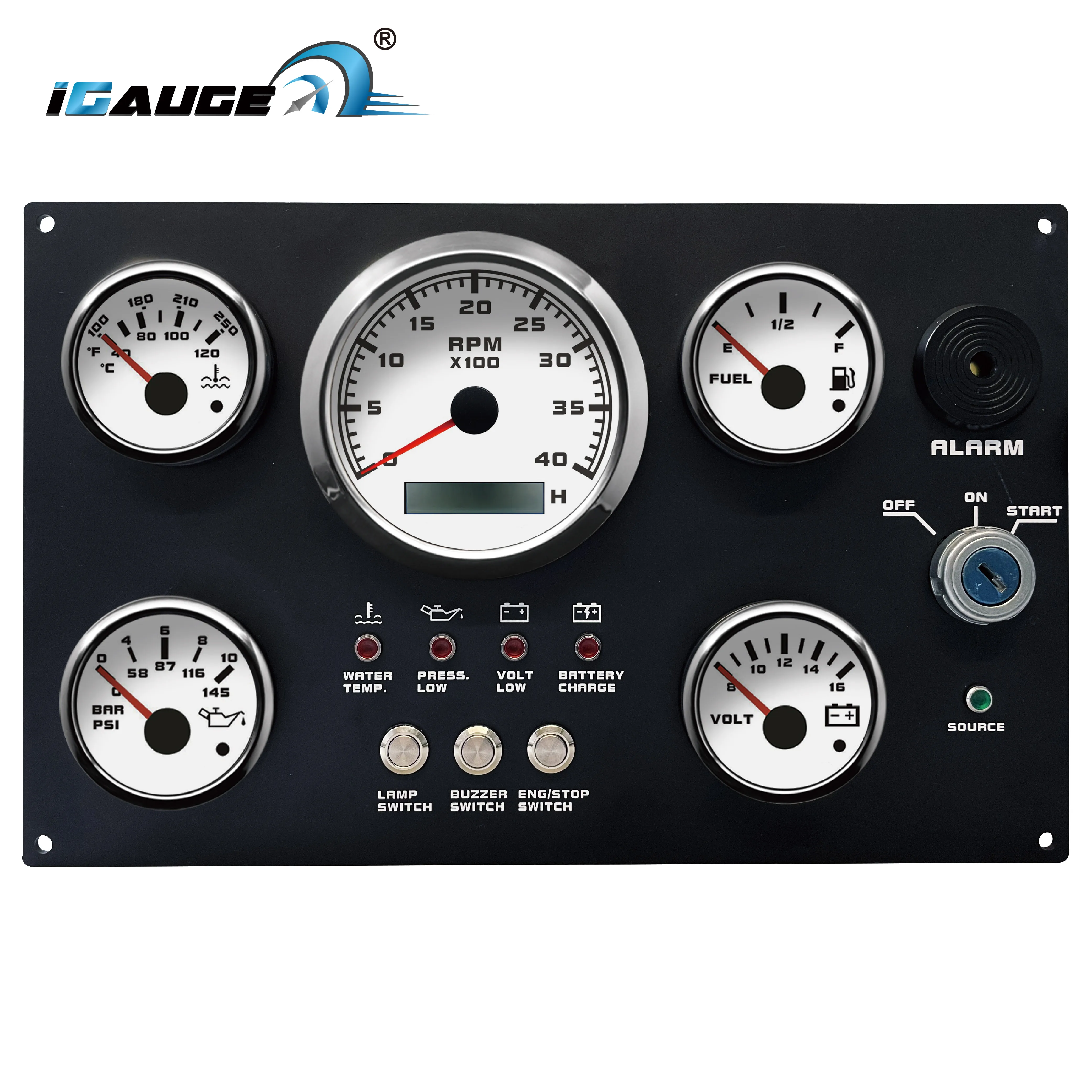 85mm 52mm Engine Instrument Gauge Meter Panel 5 Gauges Panel Set White ...