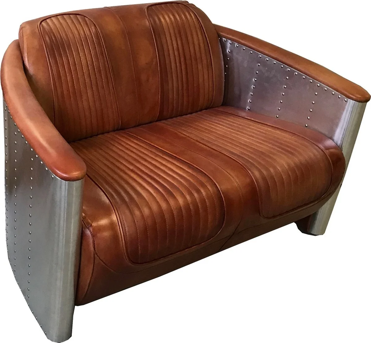 Aviator Aircraft Sofa Vintage Style Tufted Tan Leather Two Seater ...
