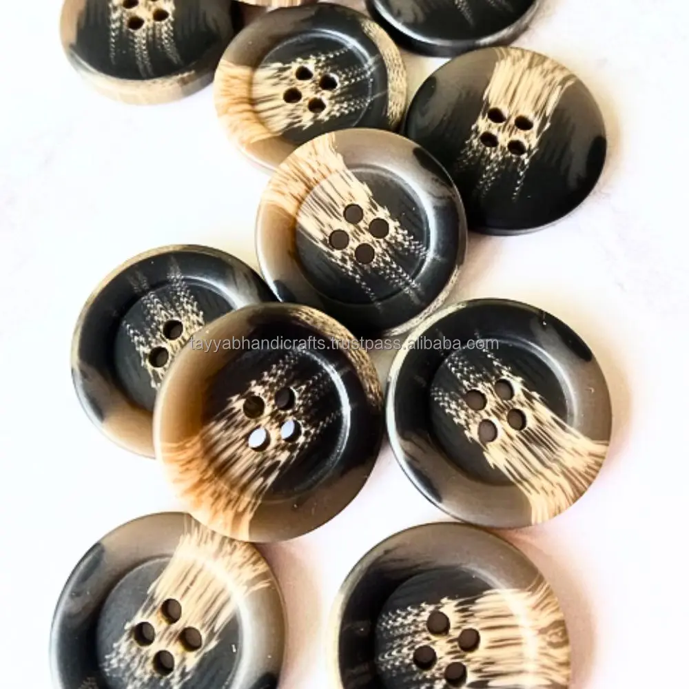 Genuine Premium Black Buffalo Horn Buttons with Natural White Shade ...