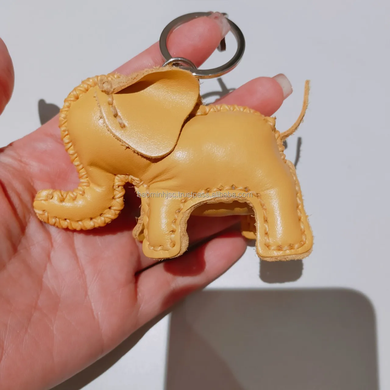Handmade Pink Leather Elephant Key Chain Bag Charm