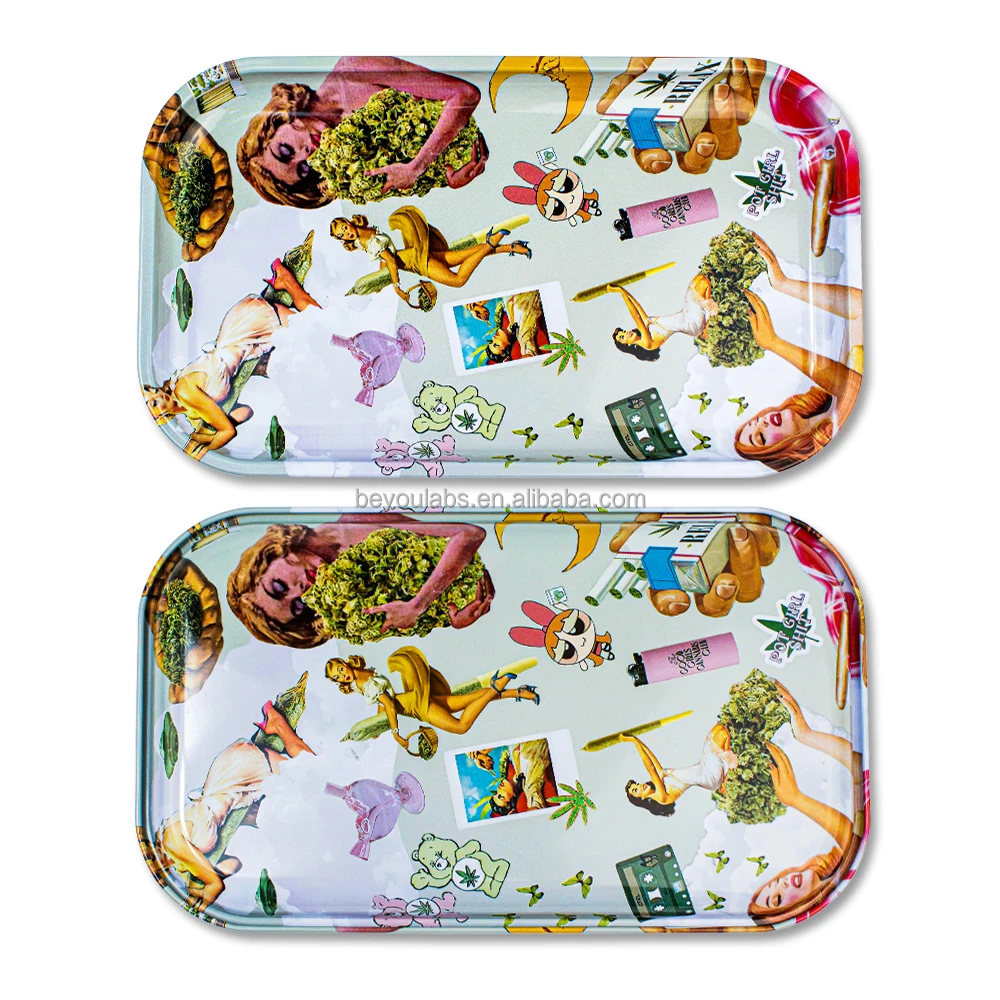 Double Sided Printing Metal Smoking Rolling Trays With Magnetic Lid ...