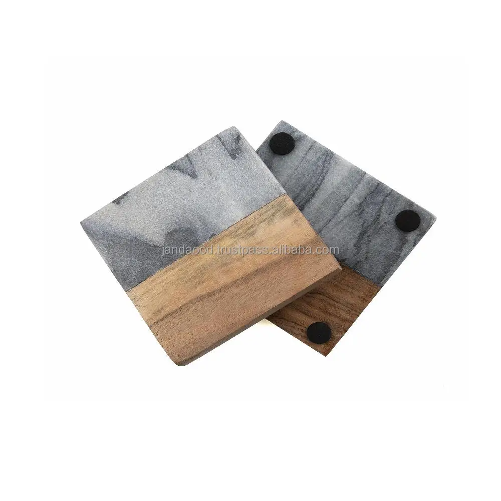 Modern Gray Marble & Wood Strip Coaster Set Of 6 Coaster For Coffee ...