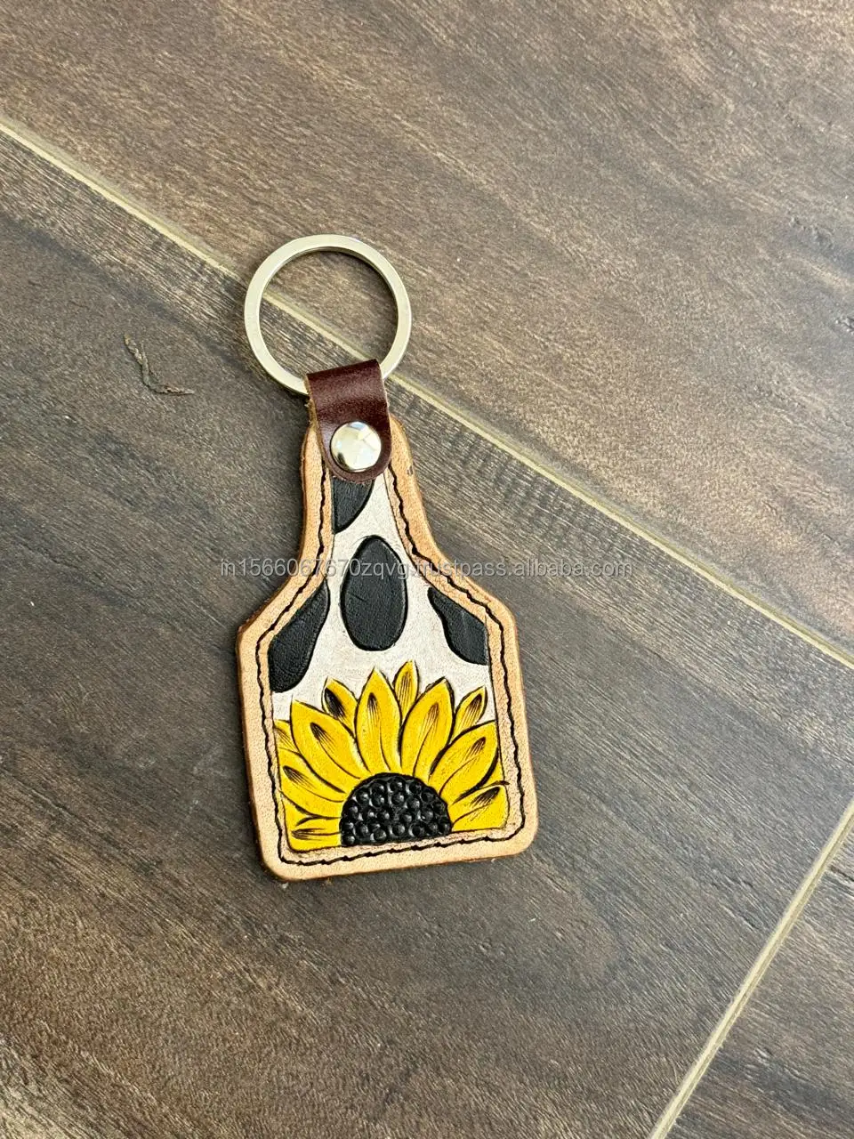 Sunflower Handcarved Tooled Leather Key Chains Vintage Leather Key ...