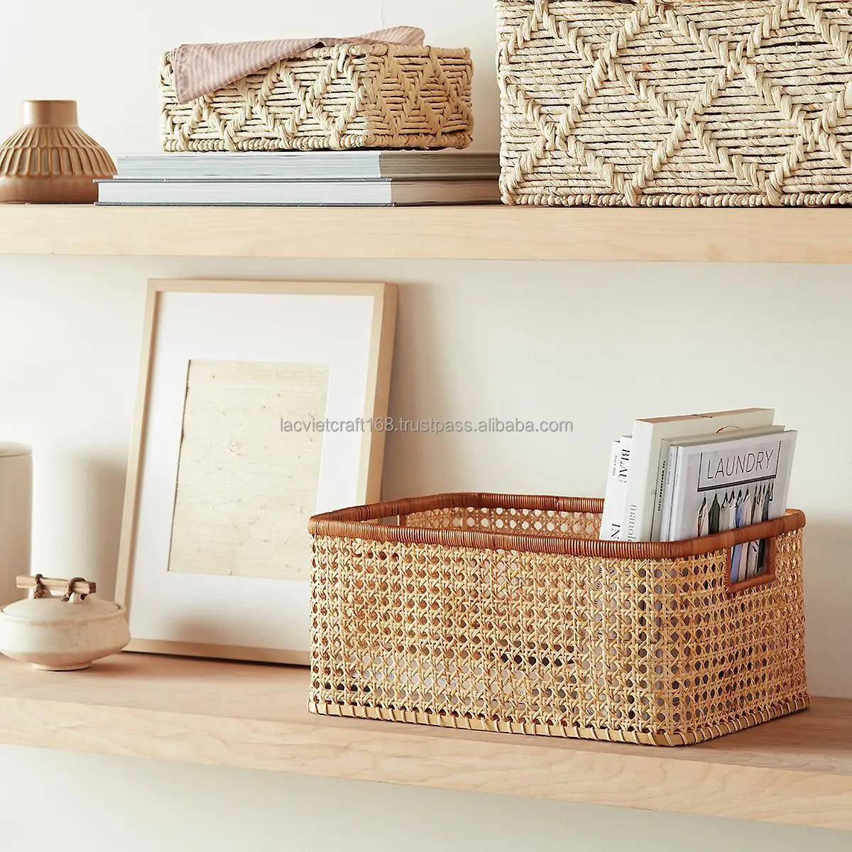 Natural Vintage Rattan & Cane Box with Lid - Lavihex Co., Ltd