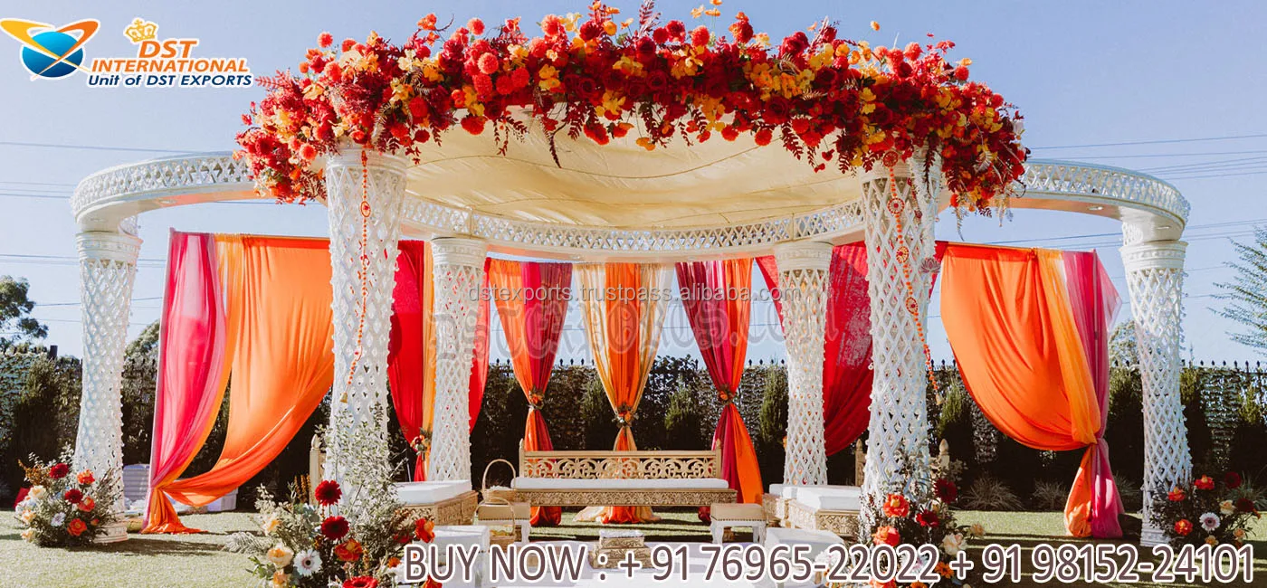 Elegant Wedding Crystal Mandap With Floral Decoration Outdoor Wedding ...