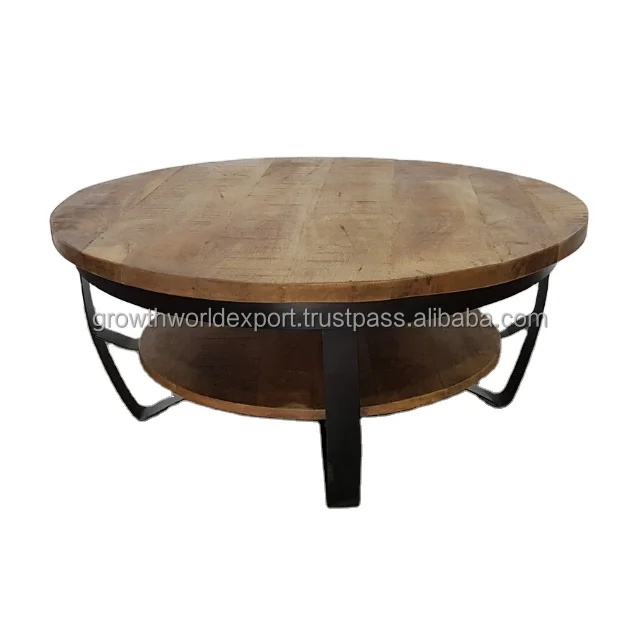 Europe Industrial Rough Round Coffee table Mango Wood Industrial Coffee ...
