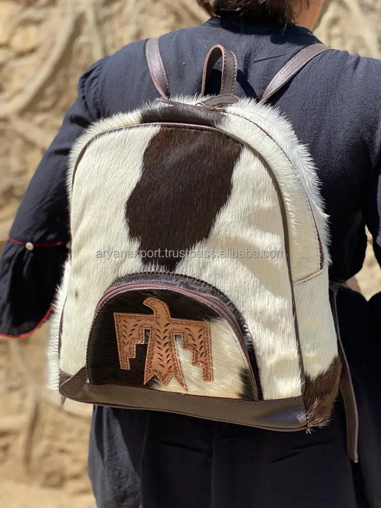 New Stylish Hot Fashion Hand Tooled Cowhide Fur Leather Backpack ...
