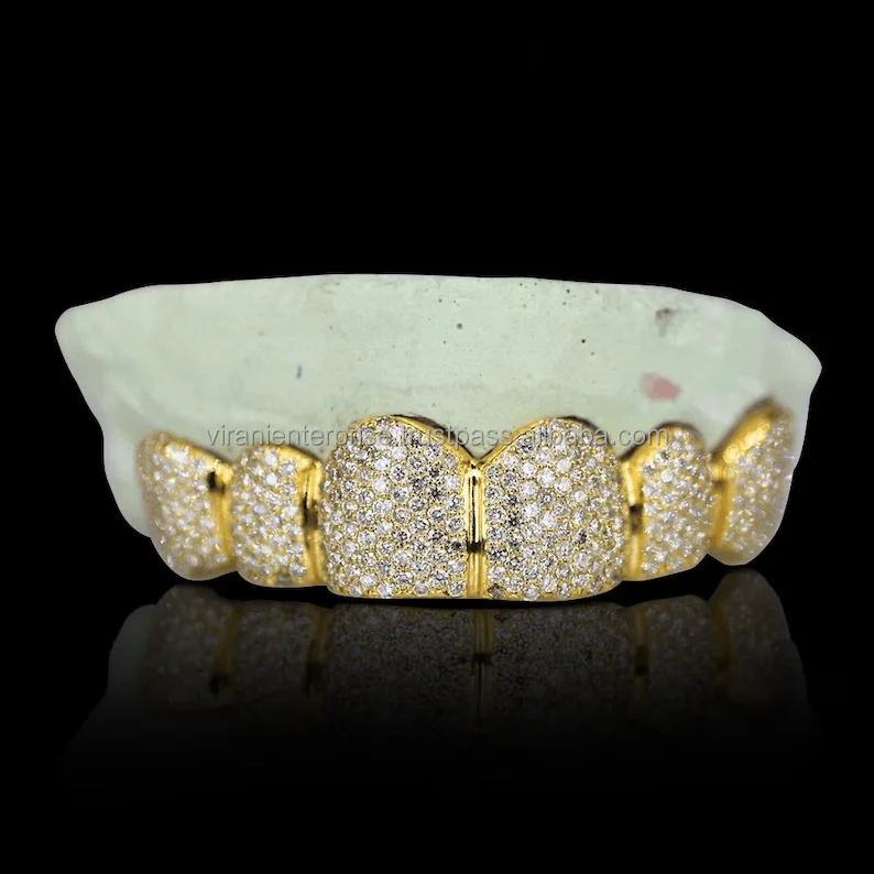 Luxurious Hip Hop Diamond Grillz White Gold Moissanite Diamond Grillz ...