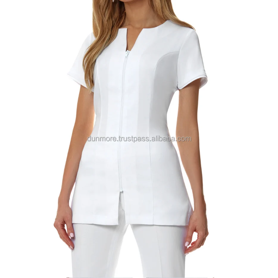 Stretchable Fabric Modern Tunic With Pockets & Zip Girls Hairdressing ...