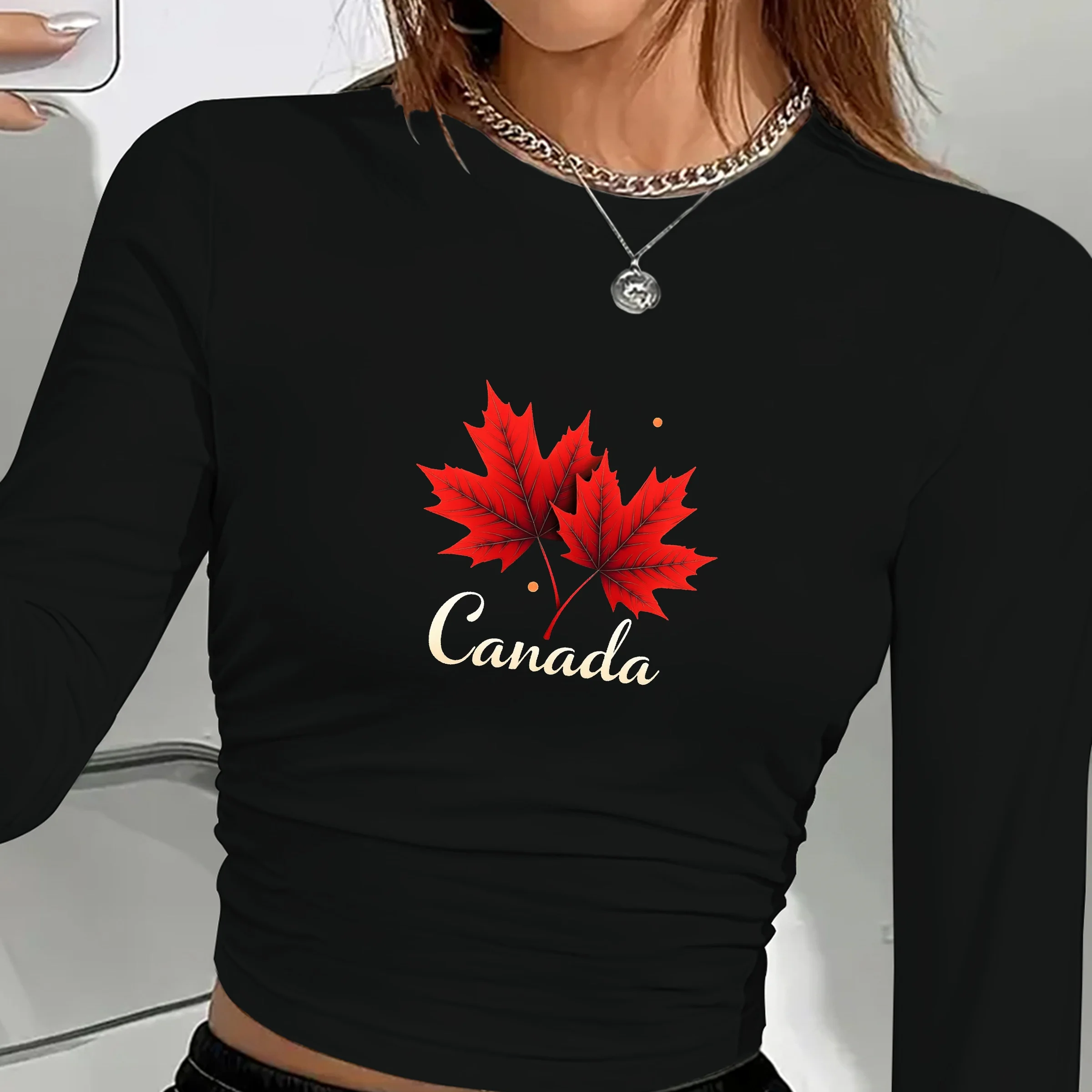 Canada Red Maple Leaves Women's Fashion Long Sleeve Shirt - Buy Canada ...