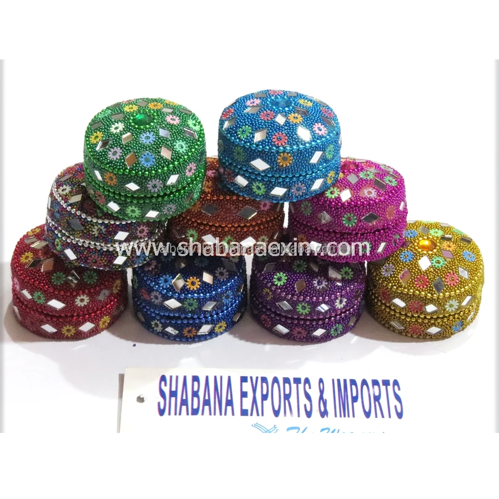 Handmade Decorative Metal Gift Box - Indian Stone Trinket Box