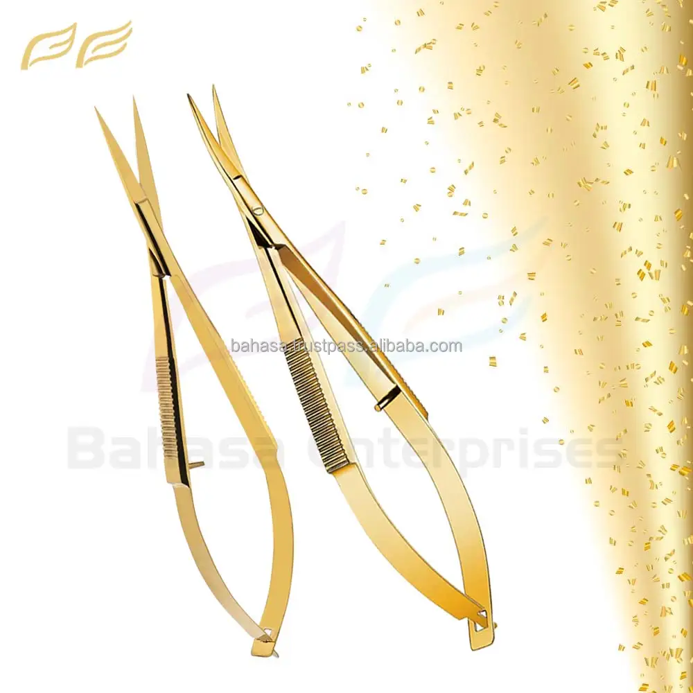 Bahasa Pro Custom Gold Micro Scissors 12cm Stainless Steel Straight and ...