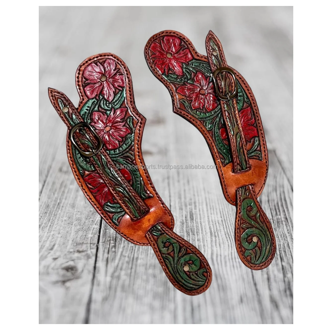 Handmade Western Carved Spur Strap With Hand Painting Stainless Steel ...