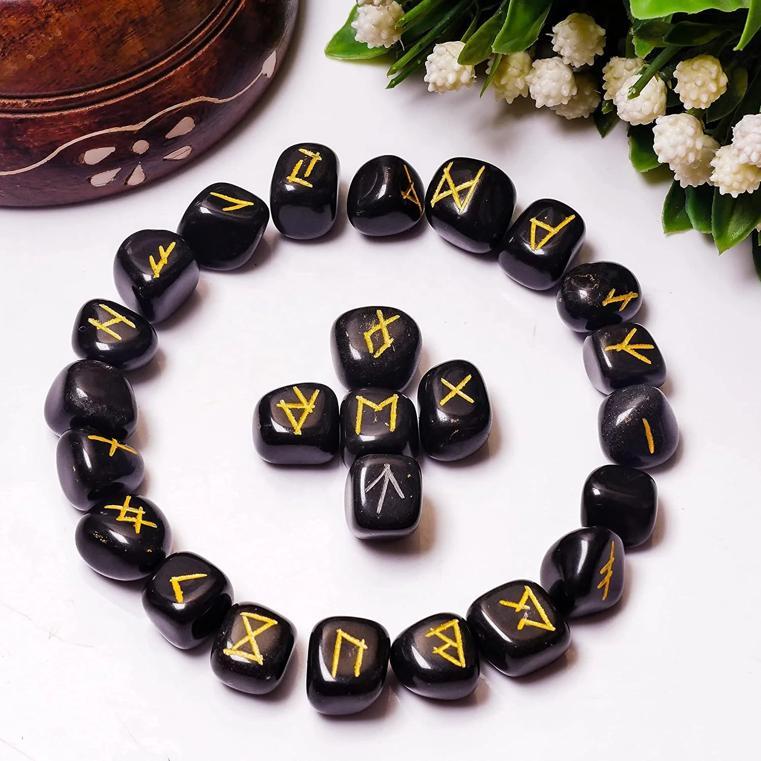 Black Tourmaline Rune Set Elder Futhark Good Fortune Gift Chakra Decor ...