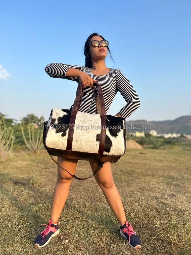 Real Handmade Cowhide Duffle Bag Natural Fur Animal Print Weekend ...