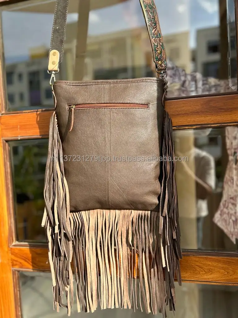 Real Handcrafted Tooled Fur Leather Fringe Handbag Stylish Women ...