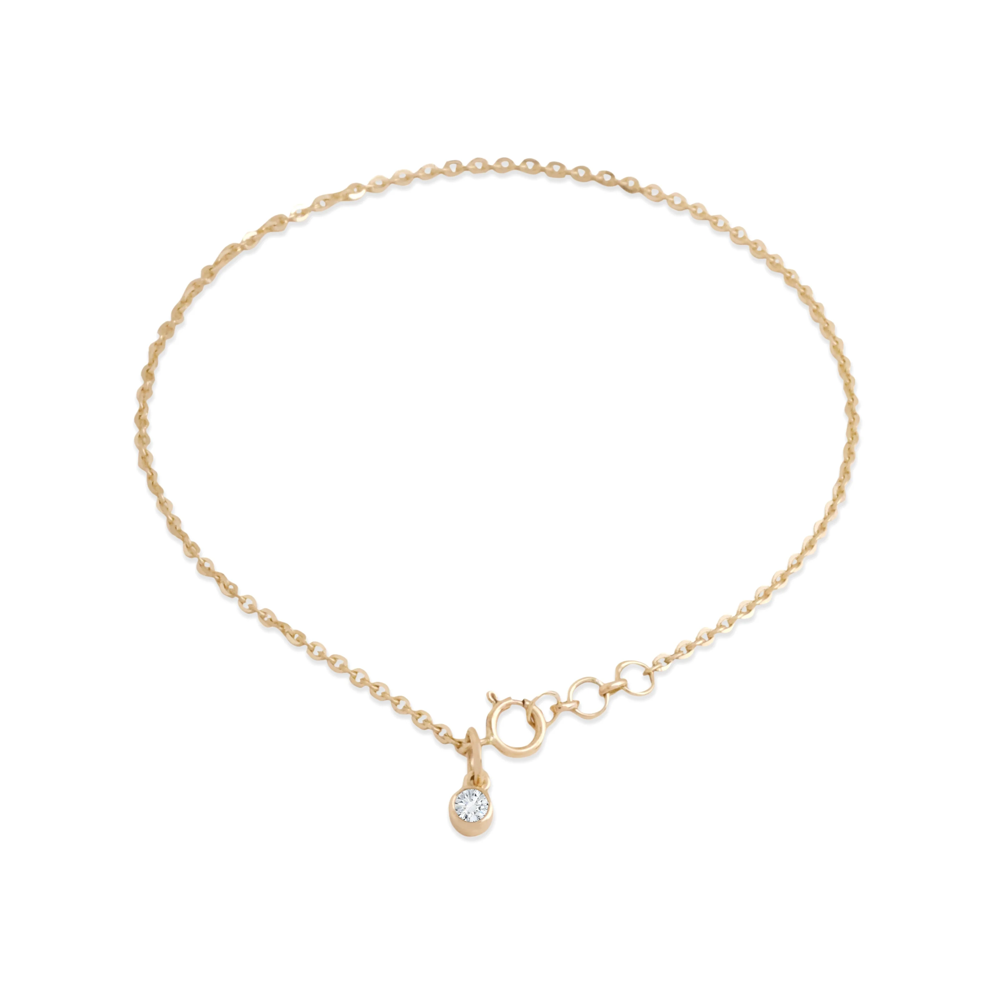 Solid 14K Gold Single Diamond Charm Bracelet Studded With CVD Or Lab ...