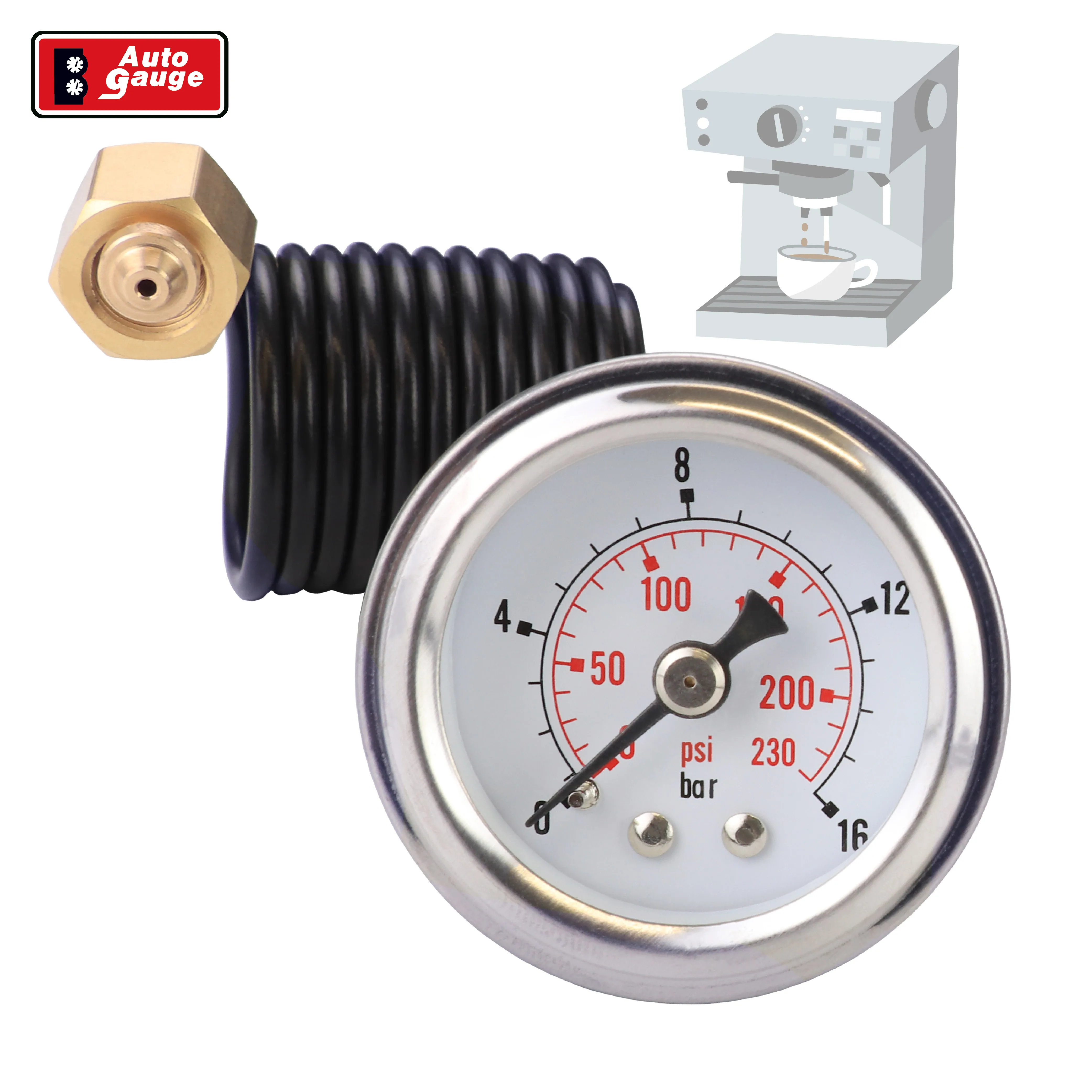AUTO GAUGE Brew pressure gauge 16Bar 230Psi G1/8' 1/8-28PT Internal ...