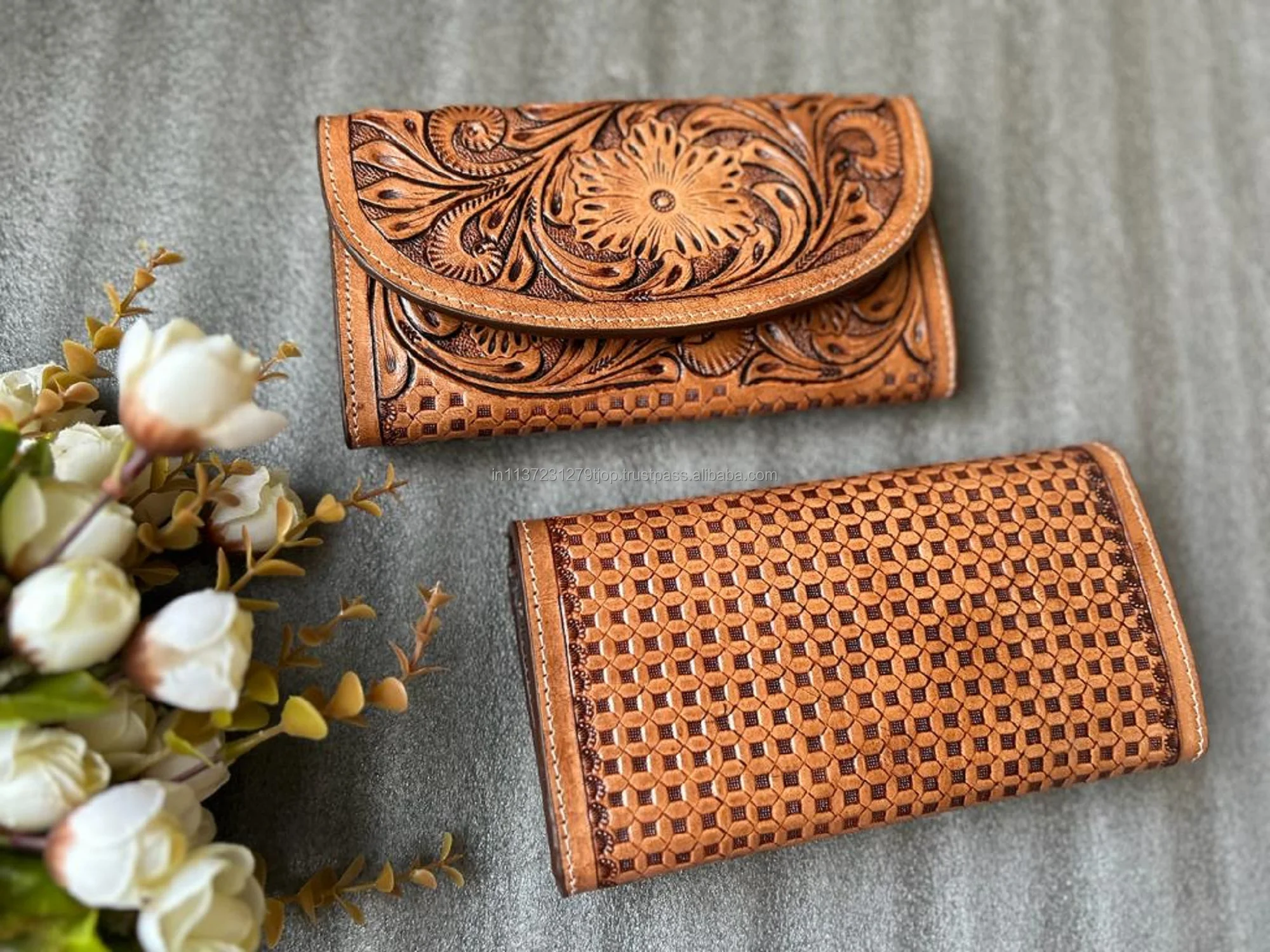 Western Style Embossed Floral Tooled Leather Clutch Women Designed ...