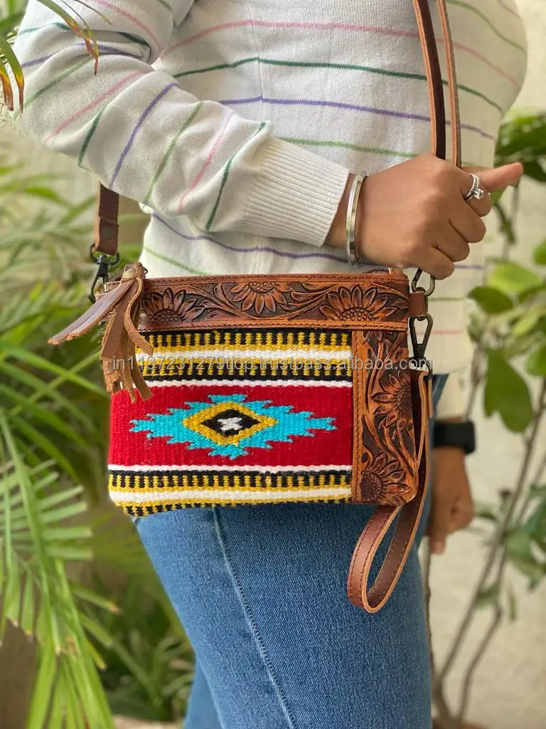 New Unique Designer Hand Tooled Fringe Handbag Aztec Saddle Blanket Hot ...