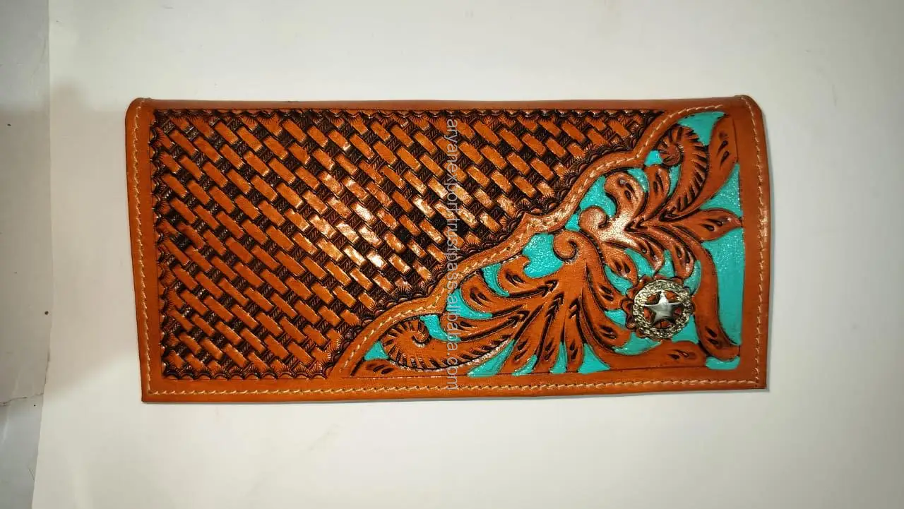 Western Pattern Hand Tooled Carving Leather Men's Long Wallet Hot Sale ...
