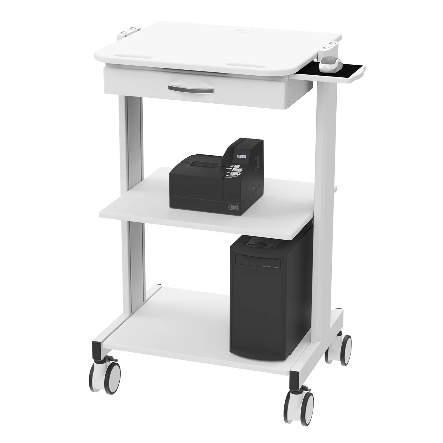 Hospital Medical Trolley Lab Computer Cart with Sturdy Metal Drawer and ...