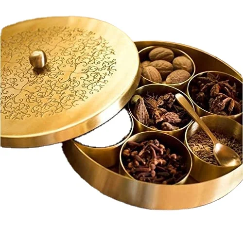 Pure Brass Metal Masala Box Food Storage Dabba | Spice Box - Buy Brass ...