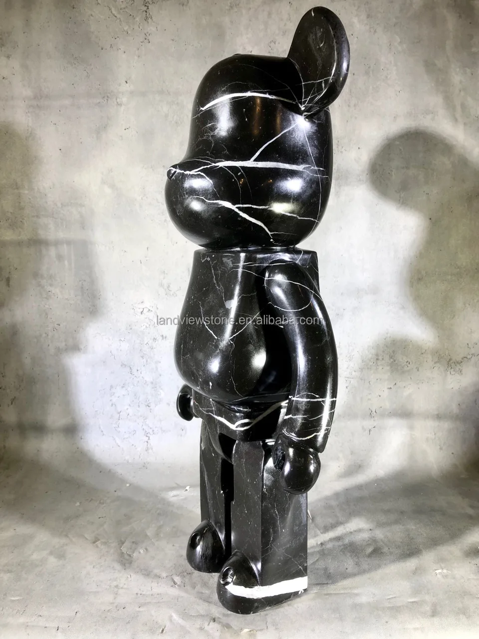 Black Marble Cartoon Bearbrick Statues for Modern Homes