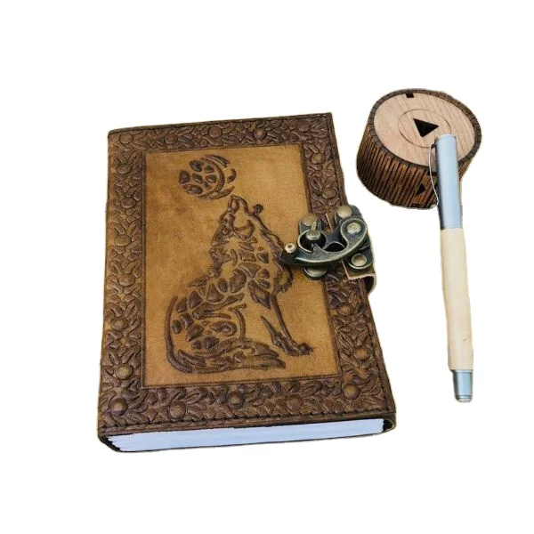 Moon Wolf Embossed Antique Handmade Howl Spell Book Of Shadows Grimoire ...