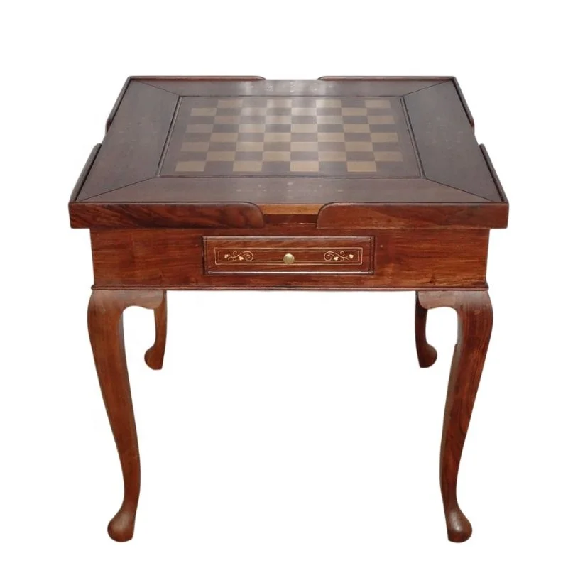 Antique Game Table - Classic Chess Table with Gold Paint