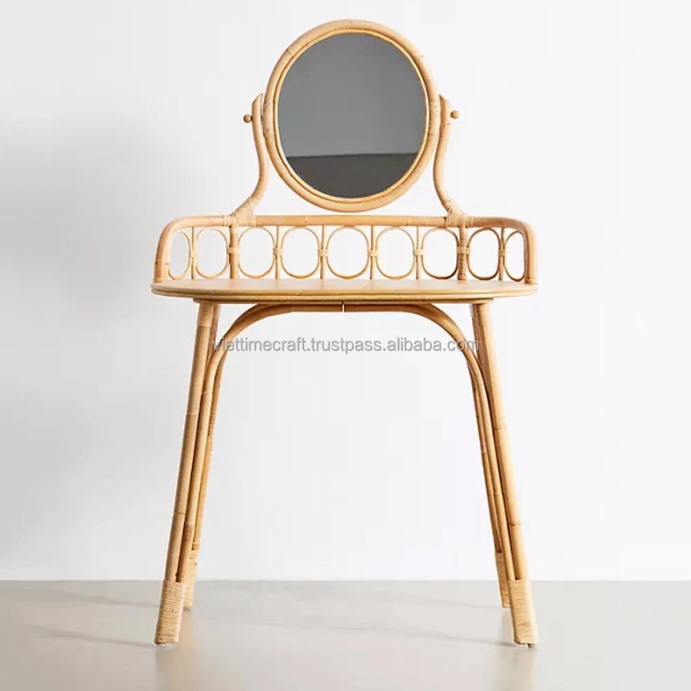 Eco-friendly Rattan Dressing Table & Stool Set for Home