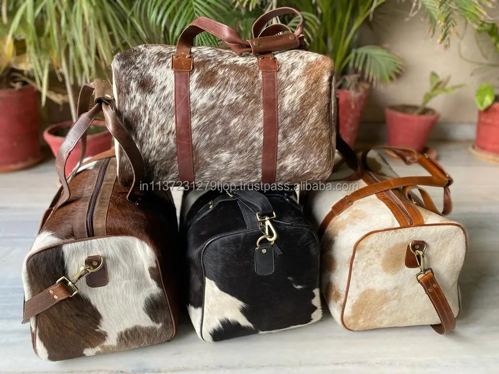 Real Handmade Cowhide Duffle Bag Natural Fur Animal Print Weekend ...