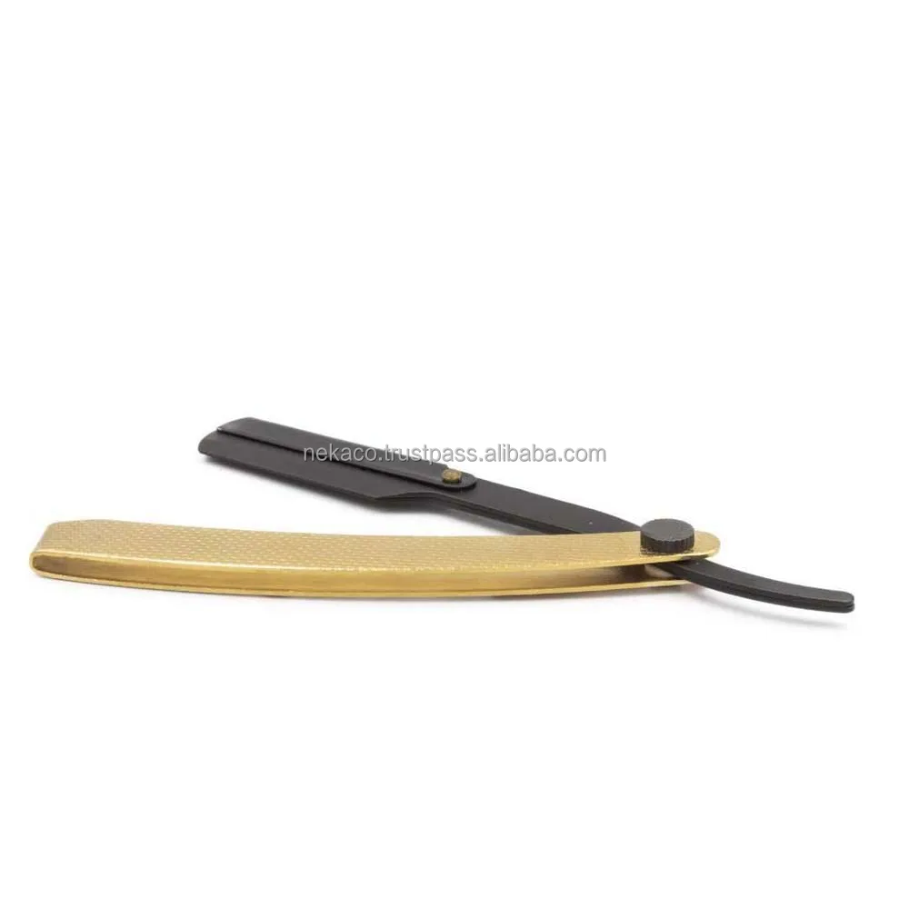 Gold Textured Handle Stainless Steel Shavette Folding Manual Shaving ...