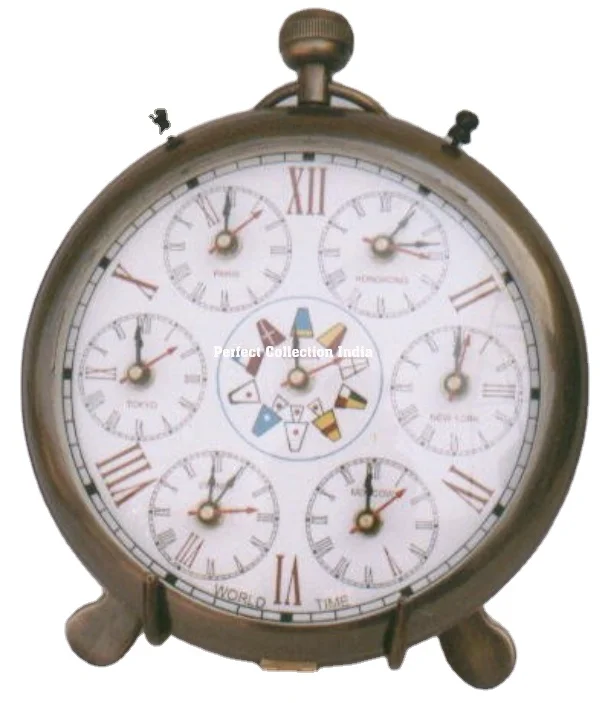 Solid Brass Maritime World Time Clock On Brass Stand Hanging Desk/7 ...
