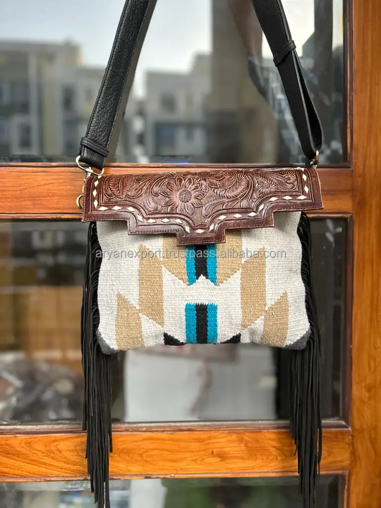 New Innovative Western Aztec Tooled Leather Bag Vintage Colorful ...