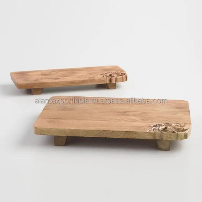 Modern Style Wood Slat Breakfast Serving Tray With Metal Handles ...