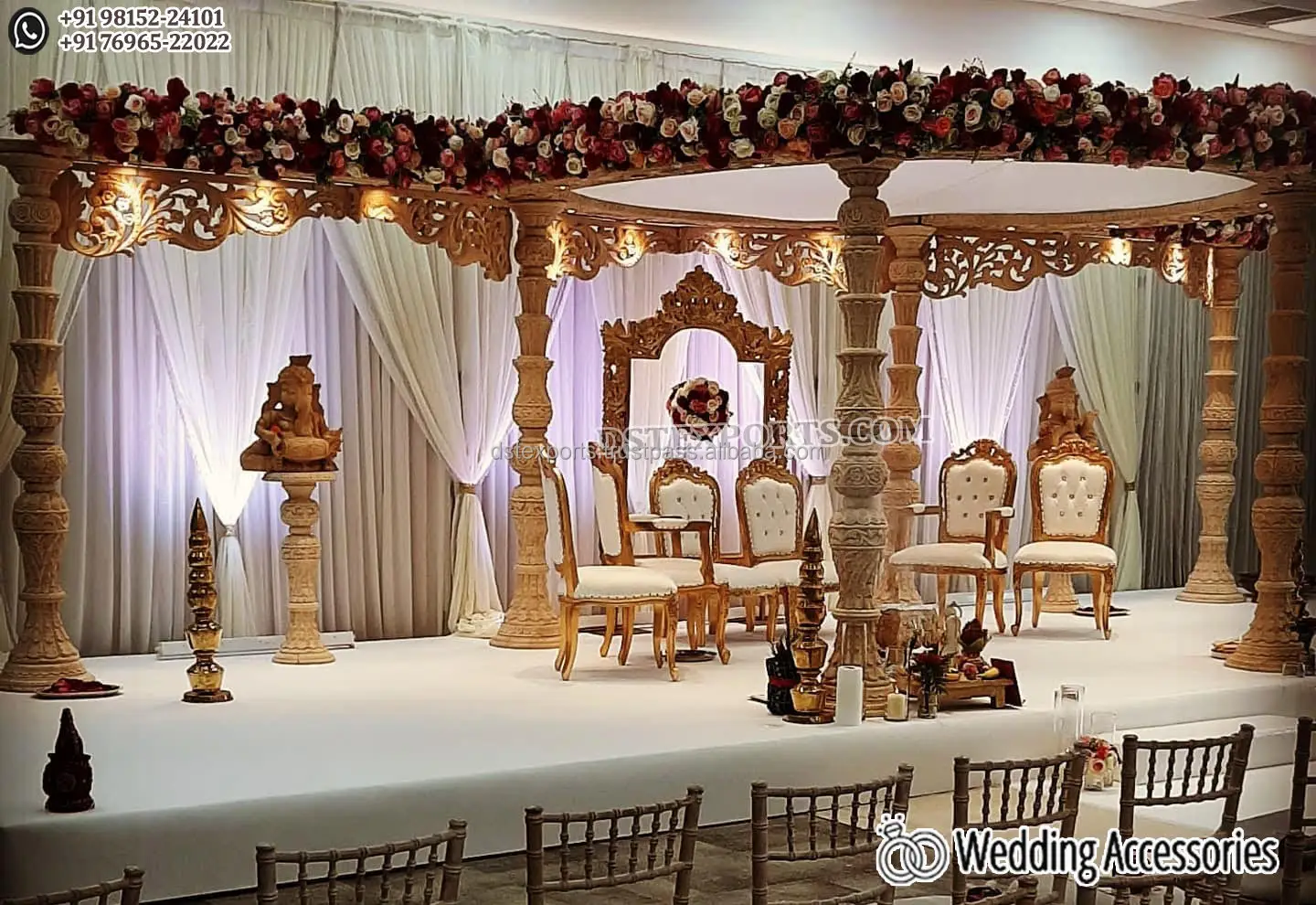 Lavish Design Lotus Carved Wooden Mandap Indian Wedding Wooden Round ...