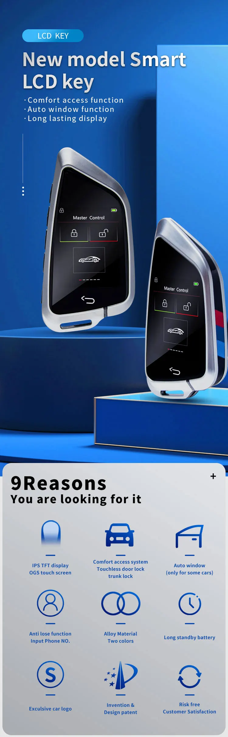 OVI Smart Car Key LCD Fob: Keyless Entry, Auto Lock & Unlock, Remote ...