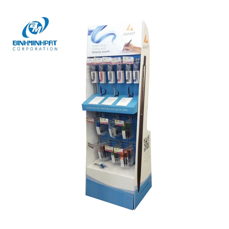 Recycled Cardboard Floor Standing Pen Display Rack With Hooks For ...