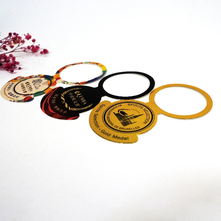 Hot Stamping Whisky neck wine bottle neck hanger promotion tag printing ...